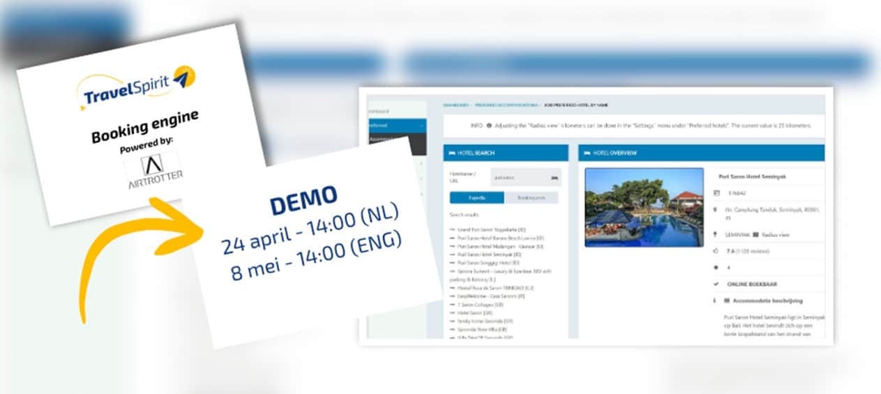 Meld je aan: Demo TravelSpirit Booking Engine - Travelpro