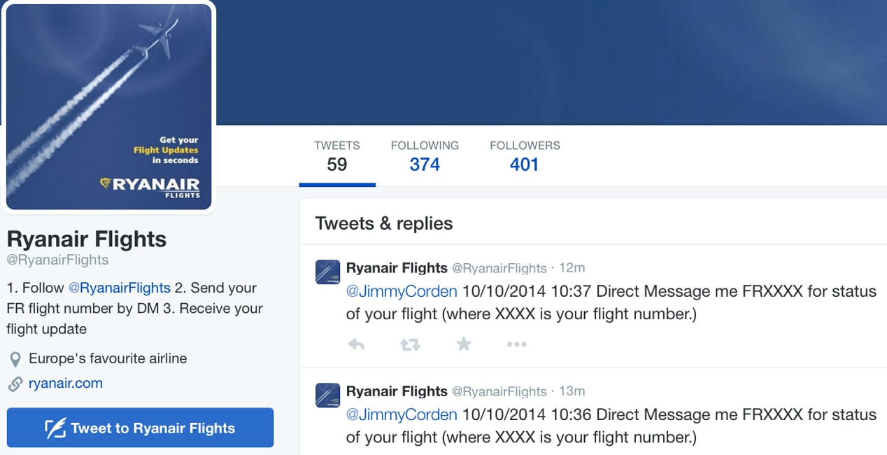 Ryanair lanceert vluchtstatus twitteraccount - Travelpro